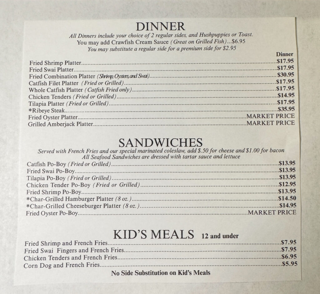 Lunch and Dinner Menus | Capitol Oyster Bar - Montgomery, Alabama's ...